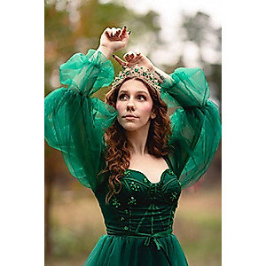 SWEETV Baroque Wedding Crown for Bride, 3-pack Tiara Earrings Necklace, Bridal Jewelry Set, Gold Green Crystal Costume Party Birthday Prom Pageant Jewelry for Women, Genesis