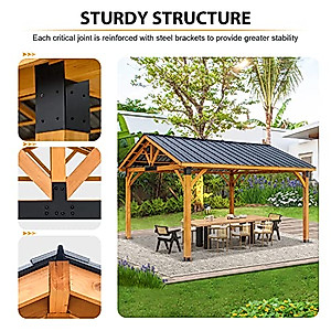 U-MAX Wooden Gazebo 14.5x11ft for Outdoor BBQ Grill and Relaxation, Sturdy Brown Permanent Pavilion for Patios, Gardens, and Lawns