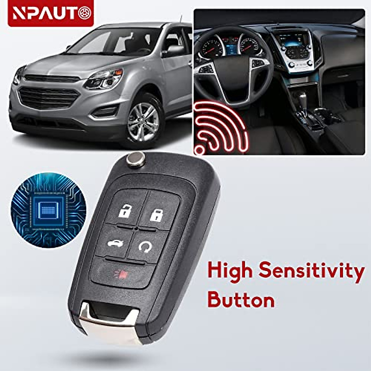 NPAUTO 2Pcs Key Fob Replacement for Chevy Equinox Camaro Impala Cruze Sonic Malibu GMC Terrain Buick Lacrosse Regal Verano Encore 2010-2019 Keyless Entry Remote Flip Key Fob (OHT01060512, 5 Buttons)