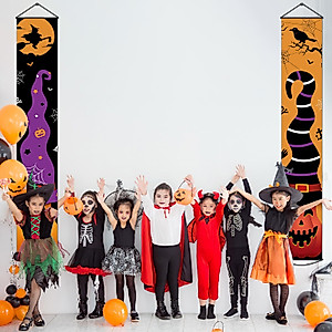 Halloween Pumpkin Porch Door Banners Decorations Pumpkin with Witch Hats Hanging Signs for Happy Halloween Outdoor Indoor Porch Decor for Front Door Outside Yard Welcome Home Wall Party Supplies