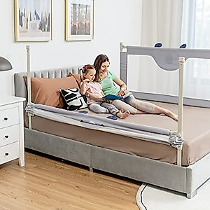 HONEY JOY Bed Rail for Toddlers, 77-in Extra Long, Portable Safety Bed Guardrail w/Double Safety Child Lock, Foldable Baby Bed Rail Guard, Fit King & Queen Full Twin Size Bed Mattress (77 INCH, Gray)