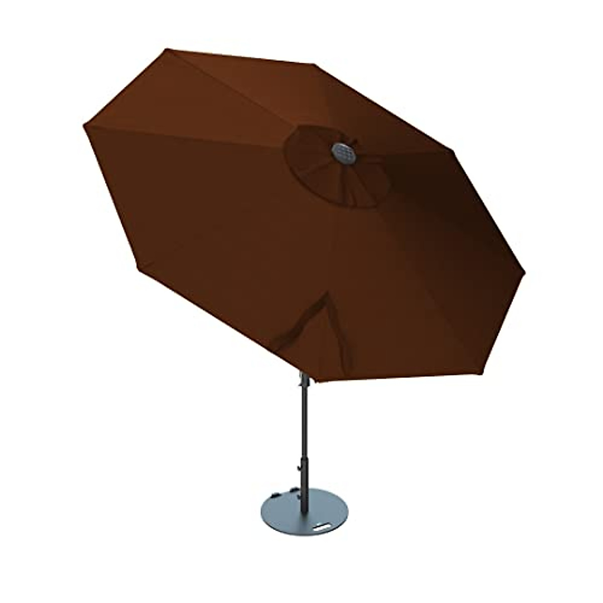 The LED Swilt 10 Feet Outdoor Umbrella With Sunbrella Bay Brown Acrylic Fabric - Auto-Tilt And Swivel Aluminum Frame Patio Umbrella With LED Lights For Deck, Garden, Pool - Black Pole