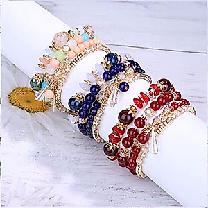 YADOCA 7 Sets Bohemian Stackable Beaded Bracelets for Women Men Boho Stretch Multilayered Bead Bangles Bracelet Set with Charm Multicolor Statement Jewelry