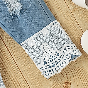 Tikoubabe Baby Girl Clothes Toddler Outfit Infant White Lace Romper Long Sleeve + Jeans Pants Clothing Set 3-6 Months 70cm