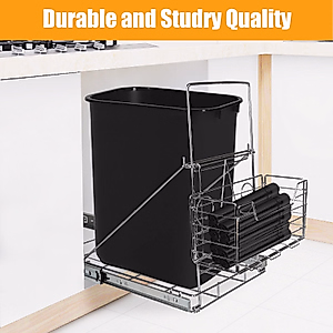 Under Cabinet Pull Out Trash Can Kit – Adjustable Shelf Removable Front Basket for Garbage Bag Storage, Under Sink Trash Can Pull Out for Kitchen Fits 7-12 Gallon Bins (Trash Can Not Included)