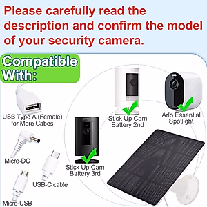 RSZBUMY Solar Panel Compatible with Ring Stick Up Cam Battery 2nd/3rd Generation, Arlo Essential Spotlight Camera Solar Panel Charger with Micro USB & USB-C & DC (3 Pack, 4.5 W)