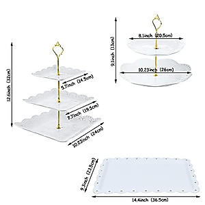 6 Set Cupcake Stand Dessert Stand 3 Tier Cake Stand White Plastic Party Cupcake Holder Tiered Candy Dessert Display Plates Serving Tray Table Decor for Baby Shower Wedding Birthday Celebration