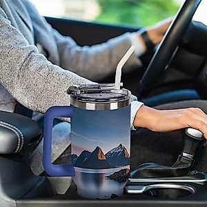 LLUTSNTH 40 Oz Vacuum Tumbler with Deep Blue Handle Leakproof Insulated Tumbler Norway Islands Stainless Steel Travel Mug with Lid And Straw Coffee Cup Cute Water Bottles Cup Holder Friendly