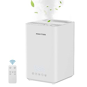 Pokitter Humidifiers for Large Room Home, 5L Warm and Cool Mist Top Fill Essential Oil Diffuser for Baby and Plants, Rapid Humidification, Quiet Sleep Mode - White