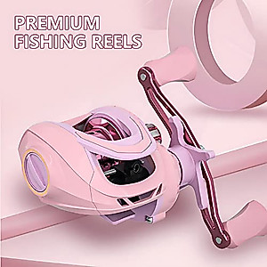 Spinning Reel, Fishing Reel, Clown Fish Baitcaster Reel for Freshwater Saltwater, 7.2:1Gear Ratio, Drag 13.23lbs, Baitcasting Fishing Reel, Lure Fishing Tackle (Pink,Left Hand)