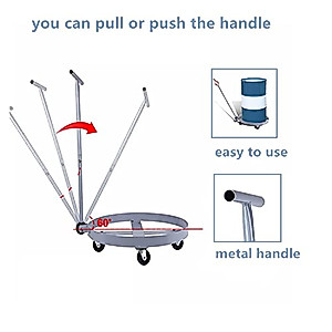 Wefrib 55 Gallon Drum Dolly 1000 Pound Drum Cart Multi Purpos Barrel Dolly Cart with Ajustable Handle Steel Frame Dolly with 4 Swivel Casters Wheel Non Tipping Hand Truck Capacity Dollies(Grey)