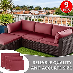 SUSIE'S GARDEN 9p Patio Cushion Covers Outdoor Patio Cushions Covers Replacement Waterproof with Zipper for 5 Pcs Patio Furniture Set, Slipcovers for Outdoor Cushions Red, Covers Only