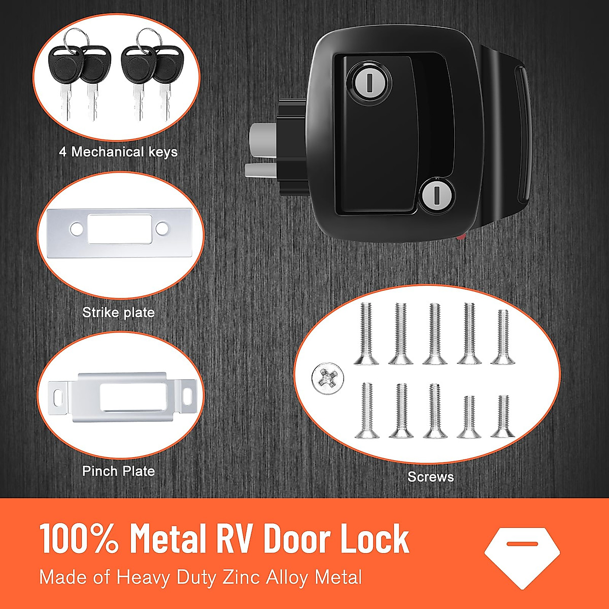 WELLUCK RV Entry Door Lock with Paddle Deadbolt, 100% Metal Camper Door Latch Handle, Zinc Alloy RV Door Lock Replacement Kit Secure for Camper Horse Travel Trailer Cargo Hauler, Black, Not Key Alike