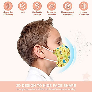 Cute KN95 Face Masks for Kids 50 Pack 5 Layers Breathable Children Safety Respirator Multicolor Cup Dust Disposable Child KN95 Mask