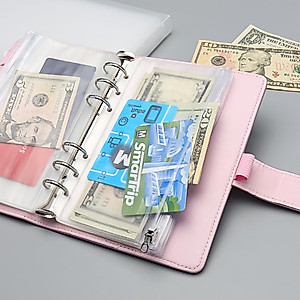 12pcs A6 Binder Pockets with Clear Zipper 6 Holes Budget Cash Envelopes Metal Zip Puller Loose Leaf Bags Waterproof PVC Pouches Multipurpose Document Folders for Storage