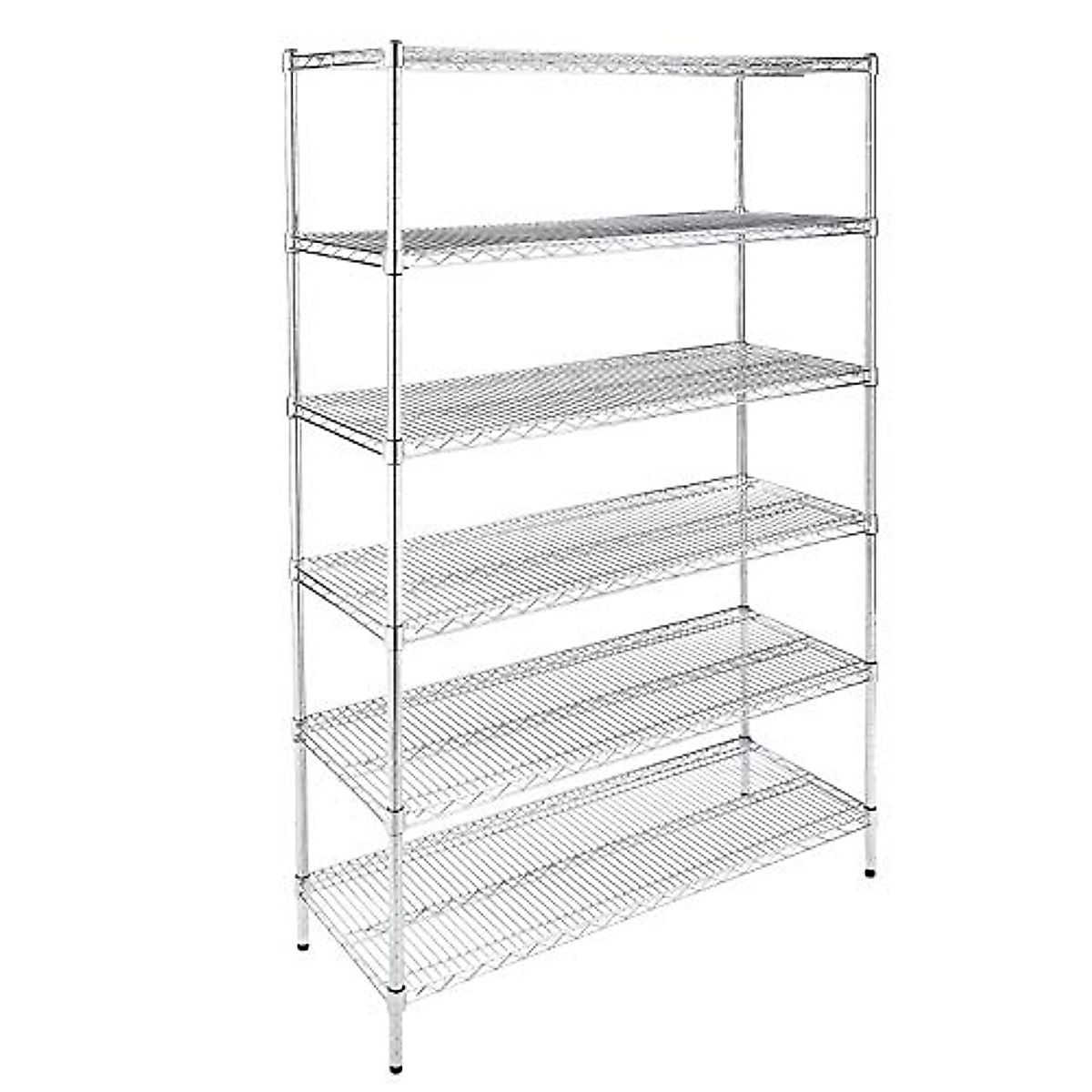 AmazonCommercial Heavy-Duty 6-Tier Steel Wire Shelving with Optional Wheels, NSF Certified, Chrome, 18" D x 48" W x 75" H (76'' H with wheels)