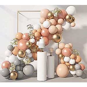 Amandir 129Pcs Hobo Peach Balloons Garland Kit Baby Shower Birthday Decorations, Blush Macaron Pastel Orange Rose Gold Gray Confetti Balloon Balloons for Wedding Bridal Bachelorette Party Supplies