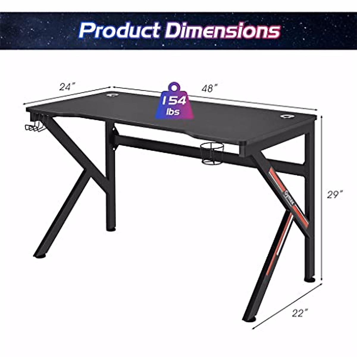 MJWDP 48" K Shape Gaming Desk Computer Desk with Cup Holder and Headphone Hook Home Office Writing Study Desk