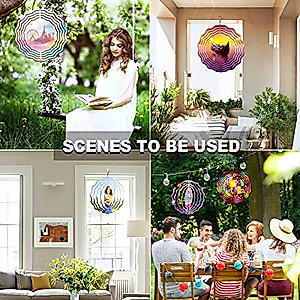 4 Pcs 8 Inch Sublimation Wind Spinner Blanks, 3D Aluminum Wind Powered Kinetic Sculpture, Spinner Suspension Trim for Yards & Gardens（Round）