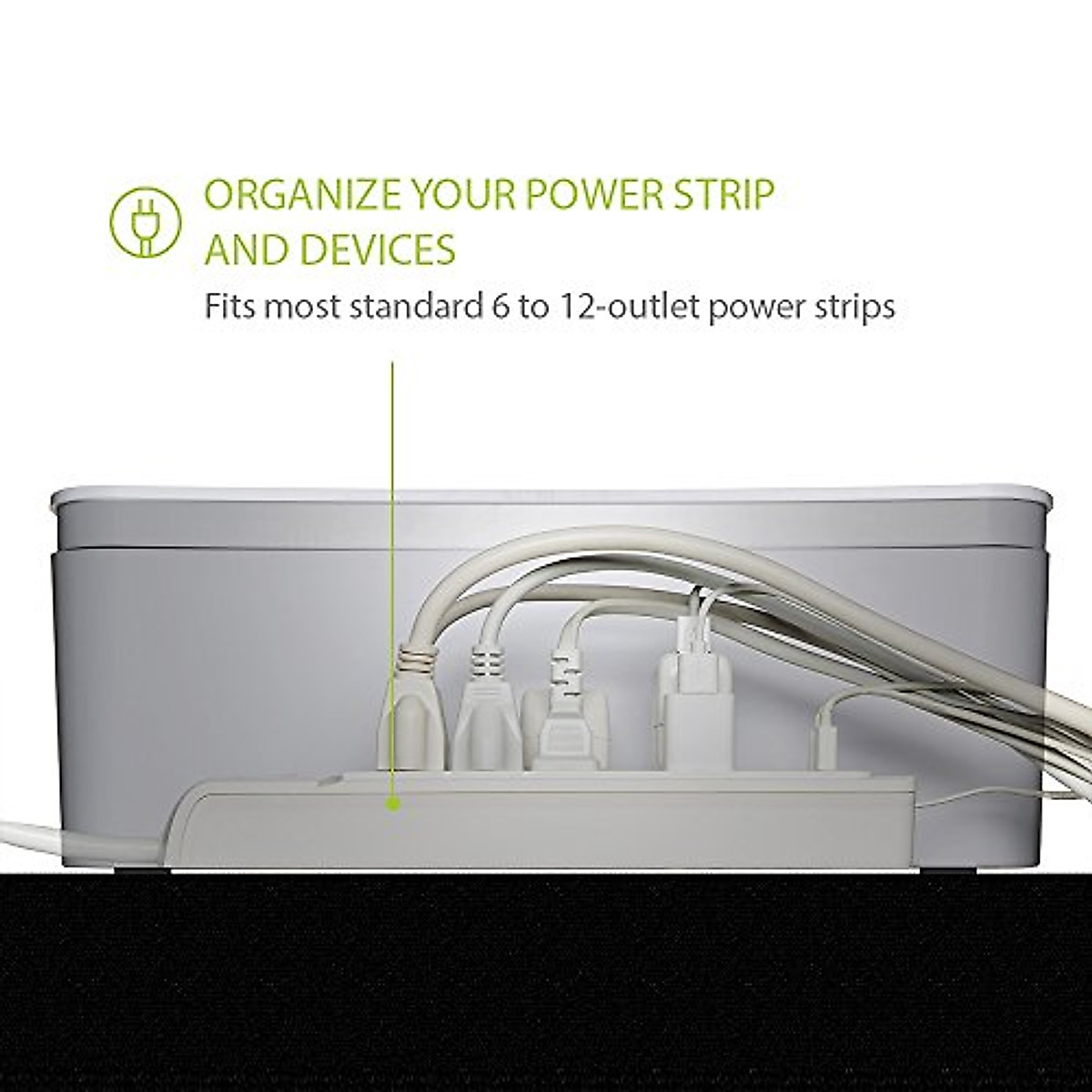 UT Wire In-Box Extra Large Cable Organizing Management Box for Under Desk Surge Protector Concealer White