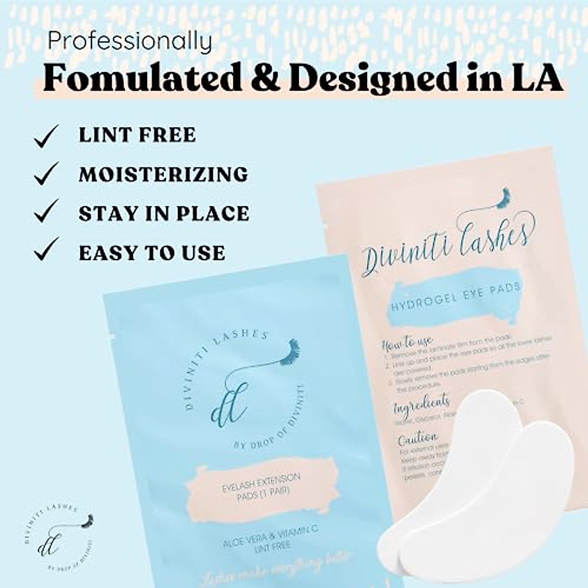 DiviniTi Under Eye Gel Pads - Lint Free Gel Eye Pads for Lash Extensions with Aloe Vera Hydrogel Eye Patches, Eyelash Extension Supplies & Beauty Tools, Fit Most Eye Shape, Stick Well - Under Eye Pads