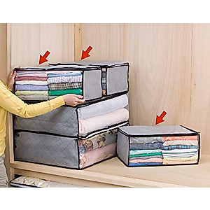 Astro Clothes Storage Bags, 3 Pack Clothes Storage Bins Foldable Closet Organizers with Activated Carbon , Breathable Material, Zipper, Clear Window for Sweaters, Coats, T-shirts, Blankets Grey, 171-01