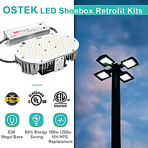 OSTEK 120W LED Shoebox Retrofit Kits, Replace 550W MH/HPS/HID Bulbs- 16,200LM 5000K E39 Mogul Base Retrofit Lights for Parking Lot Shoebox Light, Street Lighting, MEANWELL Driver, DLC&ETL Certified