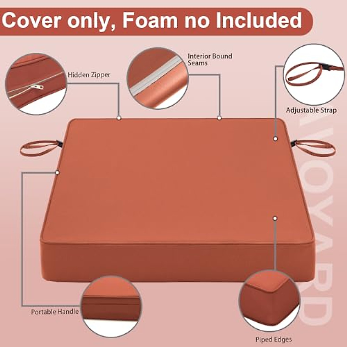 Favoyard Patio Chair Cushion Cover 24 x 24 Inch Waterproof Outdoor Seat Cushions for Patio Furniture 3-Year Color Fastness Pads with Handle and Adjustable Straps Set of 2, Spice