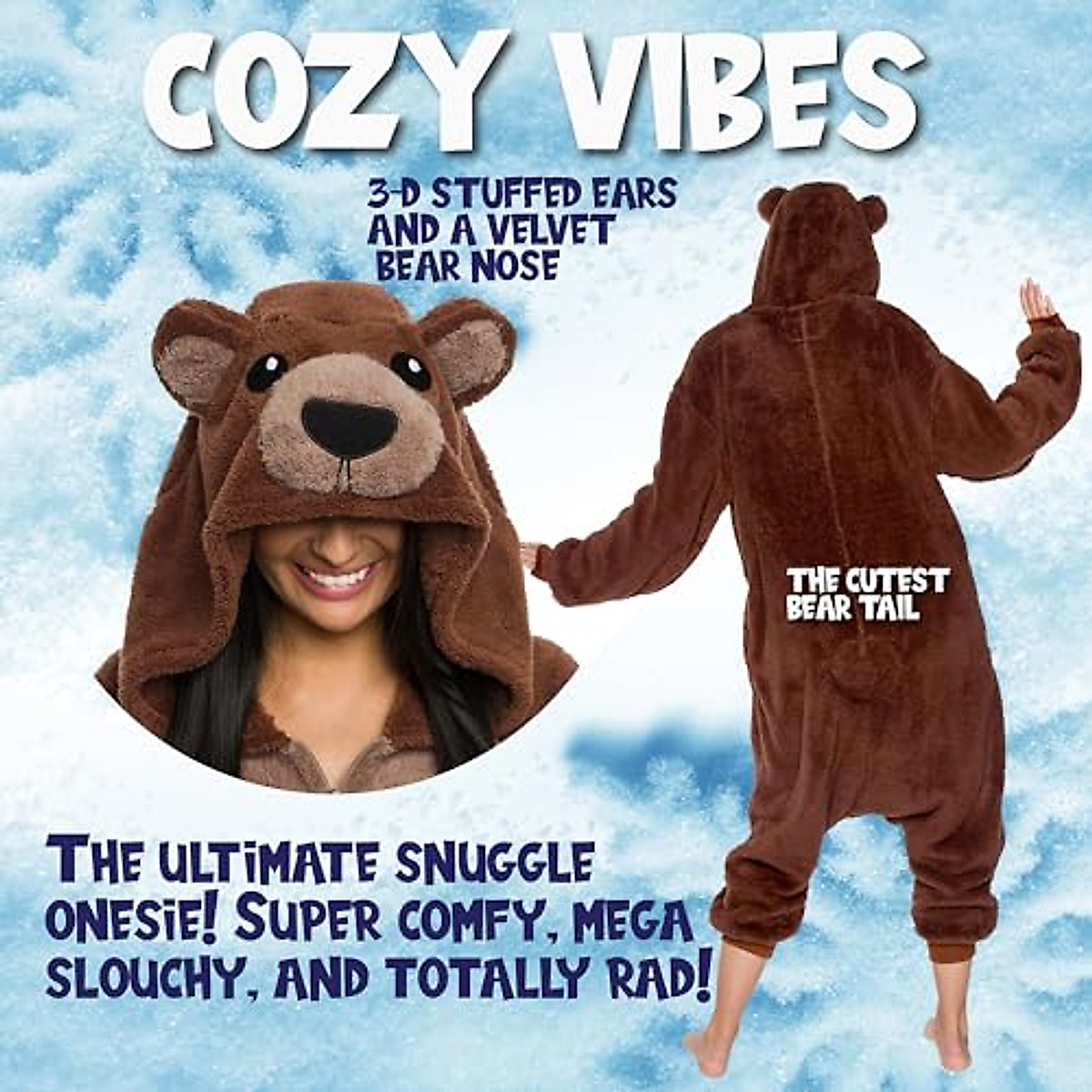 Funziez! Sherpa Bear Adult Onesie - Animal Halloween Costume - Plush Teddy One Piece Cosplay Suit for Adults, Women and Men