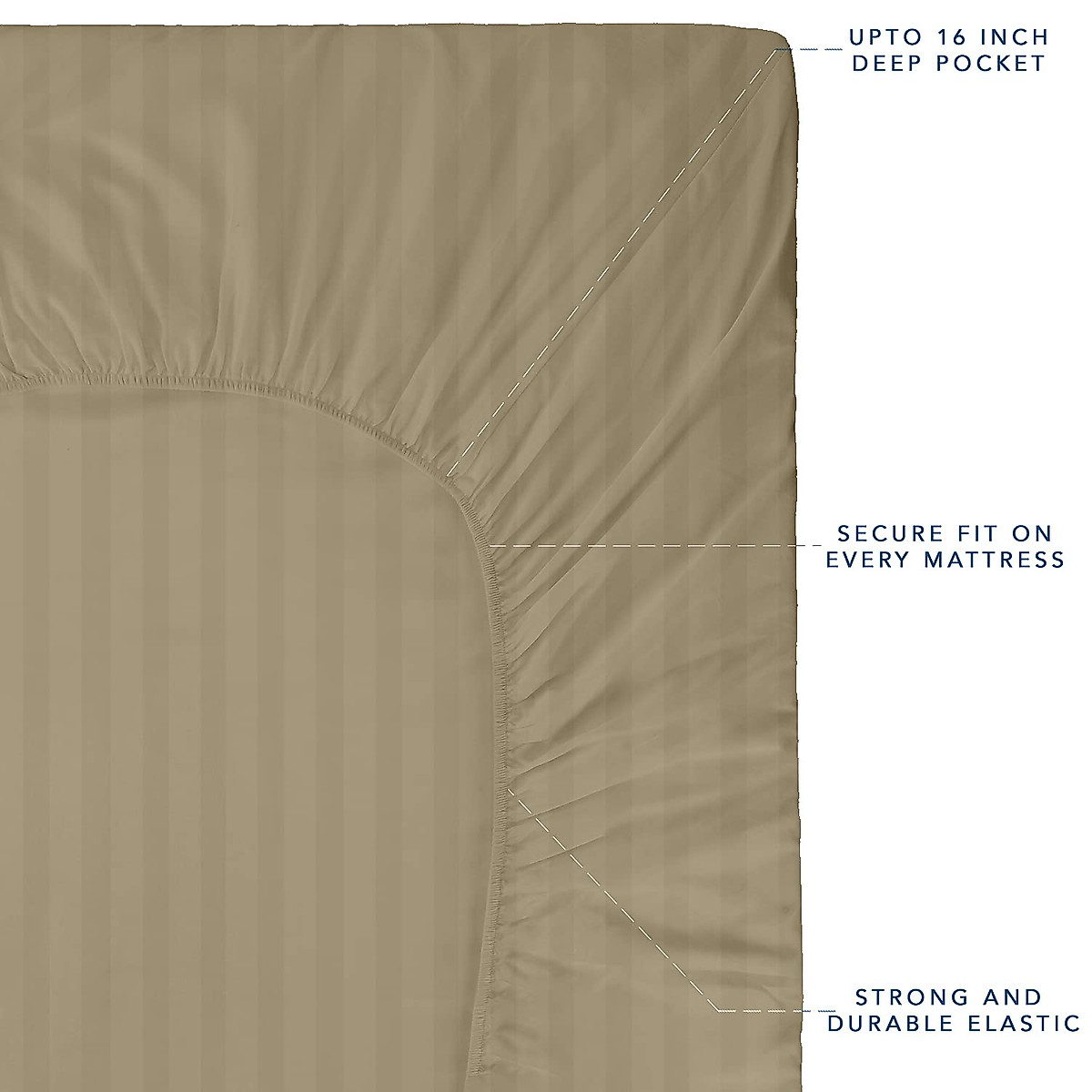 Sunday Home 400 Thread Count 100% Cotton Sheets Damask Stripe Khaki Queen Sheets Set 4 Piece - Ultra Soft Long Staple Sateen Weave Luxury Bed Sheet Set with 16" Deep Pockets - Oeko Tex Certified