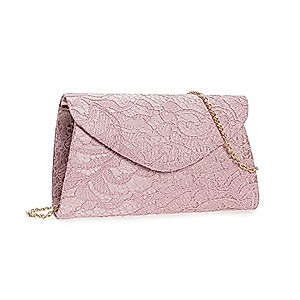 CHARMING TAILOR Classic Lace Clutch Purse Formal Handbag Evening Bag for Prom/Wedding (Pink)