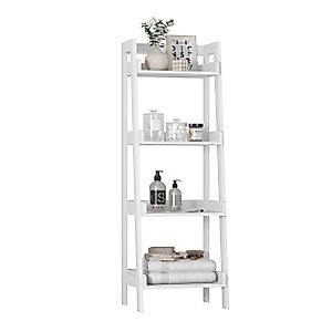 UTEX 4-Tier Ladder Shelf, Bathroom Shelf Freestanding, 4-Shelf Spacesaver Open Wood Shelving Unit, Ladder Shelf (White)