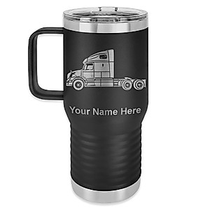 LaserGram 20oz Vacuum Insulated Travel Mug with Handle, Truck Cab, Personalized Engraving Included (Black)