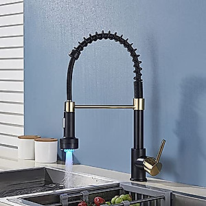 Kitchen Sink Faucet for Bar Farmhouse Commercial, Black Nickel Kitchen Faucet, LED Stream Mode Spout Pull Down 180 Degree Rotation, Hot Cold Deck Mount Mixer Crane Sink Taps (Color : Black and Gold)