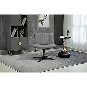 Armless Office Chair No Wheels with Thickened Cushion, Height Adjustable Swivel Ergonomic Computer Task Chair, Mid Back PU-Padded Bedroom Vanity Chair, Home Office Desk Chair - Grey Leather