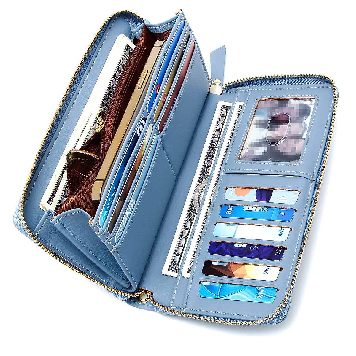 VOCUS Womens Wallet RFID Blocking Zip Around Wallet PU Leather Large Travel Long Purse Credit Card Holder with Wristlet