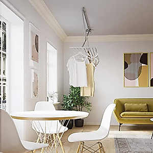 foxydry Mini, Ceiling Mounted Clothes Drying Rack, Pulley Clothesline, Vertical Folding Laundry Drying Rack (150 cm / 59.05 in, Grey)