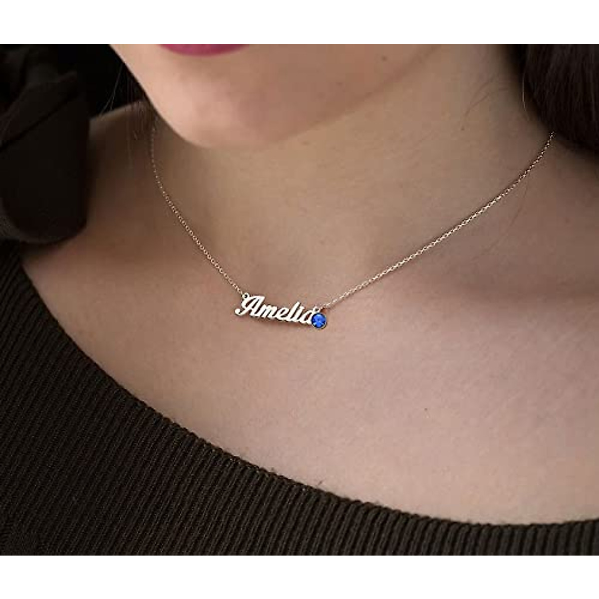 DayOfShe 925 Sterling Silver Name Necklace Personalized Birthstone Necklace Mother Gifts for Women