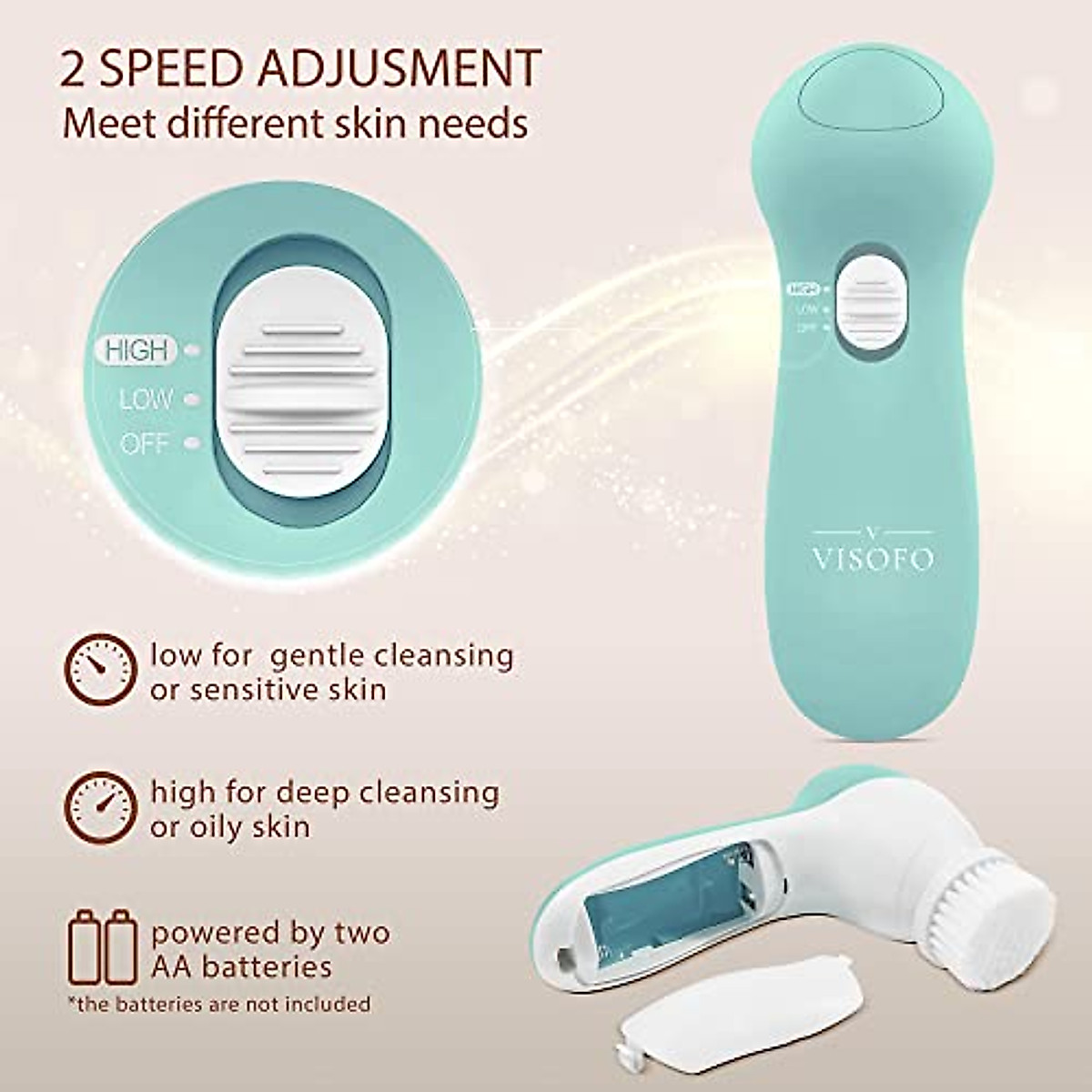 Facial Cleansing Brush | Face Scrubber Exfoliator Wash Cleansing Exfoliating Powered Electric Brushes Spin Cleanser Cleaning Scrub Oily Mixed Normal Dry Skin Including 7 Heads (Opal)