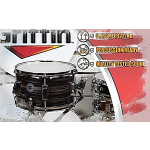 Popcorn Snare Drum by GRIFFIN | Firecracker Acoustic 10" x 6" Poplar Shell with Zebra Wood PVC | Soprano Mini Concert Marching Percussion Musical Instrument with Snare Throw Off, Drummers Key & Head
