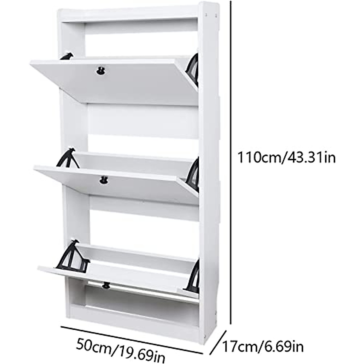 DYRABREST 3 Drawer Shoe Cabinet White,Shoe Storage with 3 Flip Doors Adjustable Shelf Freestanding Organizer for Entryway,Narrow Shoe Rack Storage Organizer Cabinet, Single-Turn, 3-Layer Shoe Cabinet