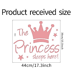 Princess Crown Wall Stickers, The Princess Sleeps Here Wall Decals for Girls Room Little Girls Bedroom Nursery Playroom Daycare Classroom Parties Decoration