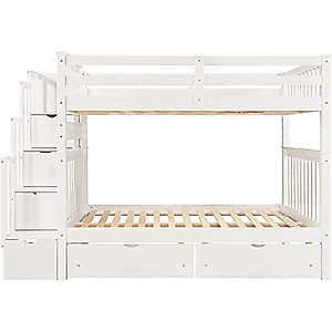 Harper & Bright Designs Full Over Full Bunk Bed with Stairs for Adults,Wooden Full Bunk Beds with 6 Storage Drawers and Shelves, Detachable Full Size Bunk Beds for Teens,Kids,Boys & Girls,White