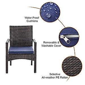 PHI VILLA 4 Pieces Patio Cushioned Rattan Chairs, Outdoor Modern PE Wicker Dining Armchair with Removable Cushions for Deck, Yard, Porch