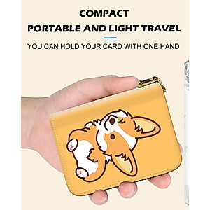 COYEUX Credit Card Wallet, Zipper Credit Card Holder For Mens And Womens, Compact Size RFID Blocking For Travelling (Cute Corgi)
