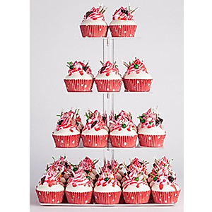 YestBuy 4 Tier Acrylic Cupcake Stand, Premium Cupcake Holder, Acrylic Cupcake Tower Display Cady Bar Party Décor – Display for Pastry(4.7" Between 2 Layers)…