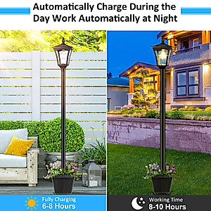 72" Solar Outdoor Light with Planter, Waterproof Solar Post Lamp, Garden Lights for Backyard, Pathway, Patio, Lawn, Driveway Decor