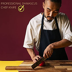 MJOGEE Damascus Chef Knife - Professional Japanese Chef Knife - Santoku Knife 7 inch - Carbon Steel Chef Knife - Vegetable Knife - Meat Slicing Knife - Nakiri Knife Japanese - Ergonomic Handle