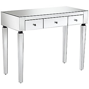Studio 55D Thea Modern Industrial Mirrored Rectangular Desk 39 1/2" x 18" with Drawer Silver Faceted Crystal Knob for Spaces Living Room Bedroom Bedside Entryway Home House Balcony Office