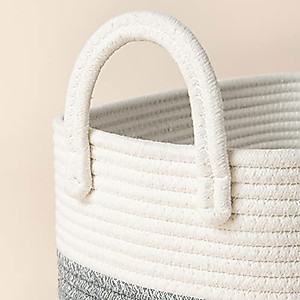 LA JOLIE MUSE 15 Inch Cotton Rope Woven Storage Basket Set of 4, Stackable Multipurpose Organizer Bins with Handles, White & Gray